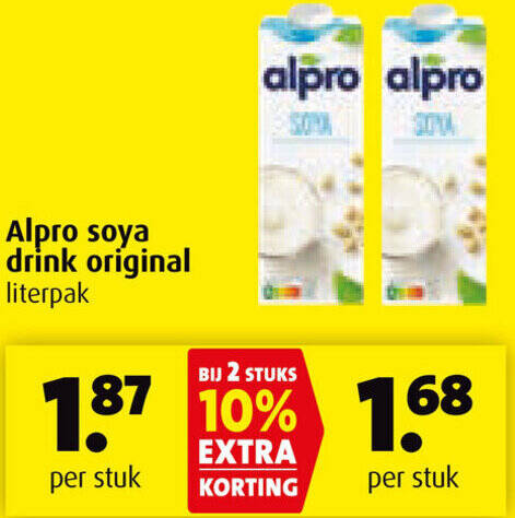 Alpro soya drink original 1 liter aanbieding bij Boni