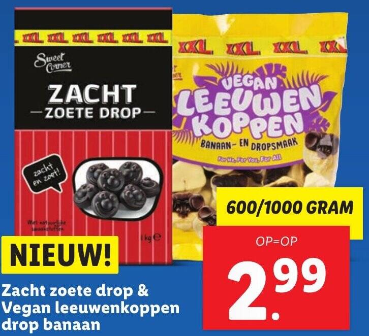 Zacht zoete drop & Vegan leeuwenkoppen drop banaan 600 - 1000 gram ...