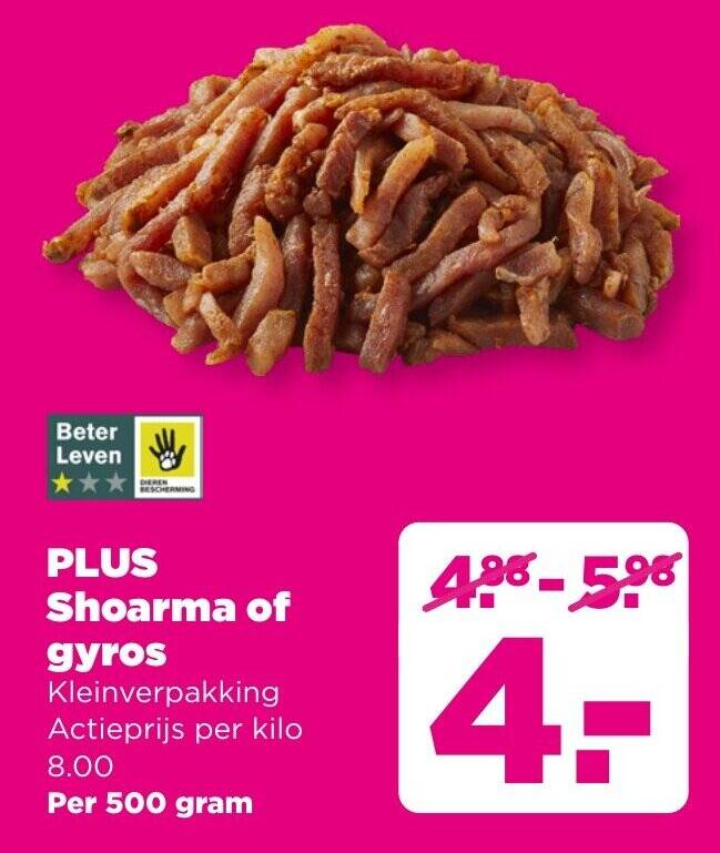 Shoarma of gyros 500 gram aanbieding bij PLUS