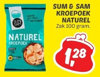 Sum & sam kroepoek naturel 100 gram aanbieding bij Dekamarkt
