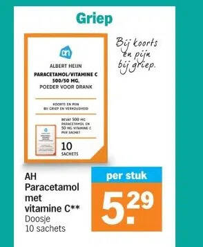 AH Paracetamol met vitamine C** aanbieding bij Albert Heijn