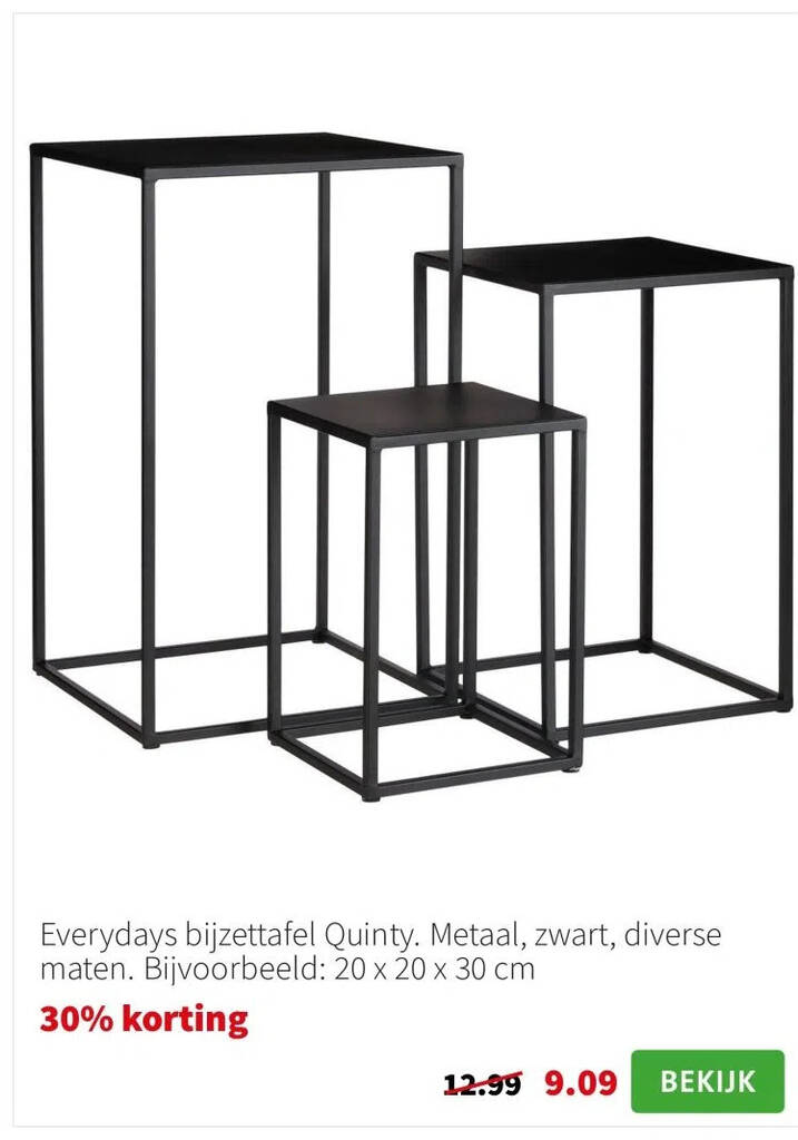 Everydays bijzettafel Quinty. Metaal, zwart, diverse maten ...