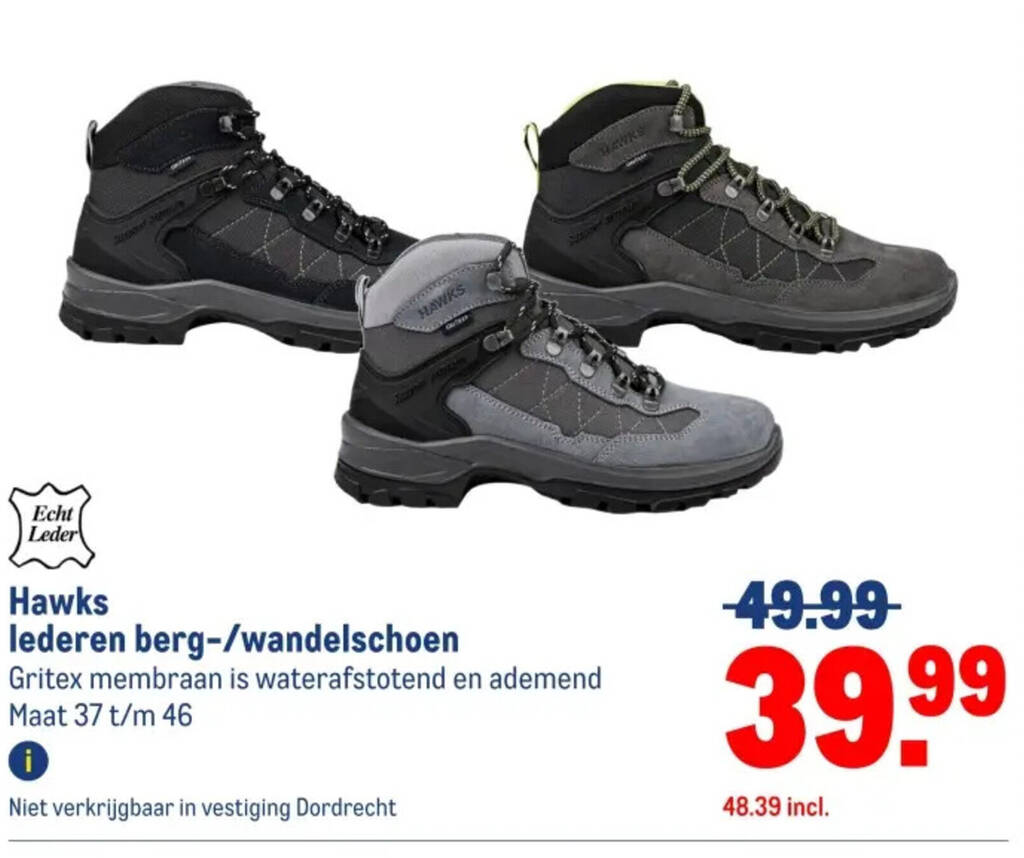 Hawks lederen berg-/wandelschoen aanbieding bij Makro