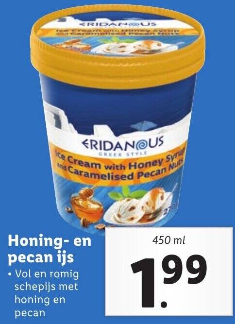 Honingen pecan ijs 450 ml aanbieding bij Lidl