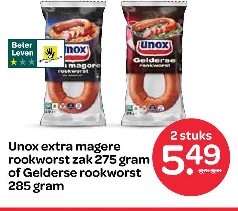 Unox extra magere rookworst zak 275 gram of Gelderse rookworst ...