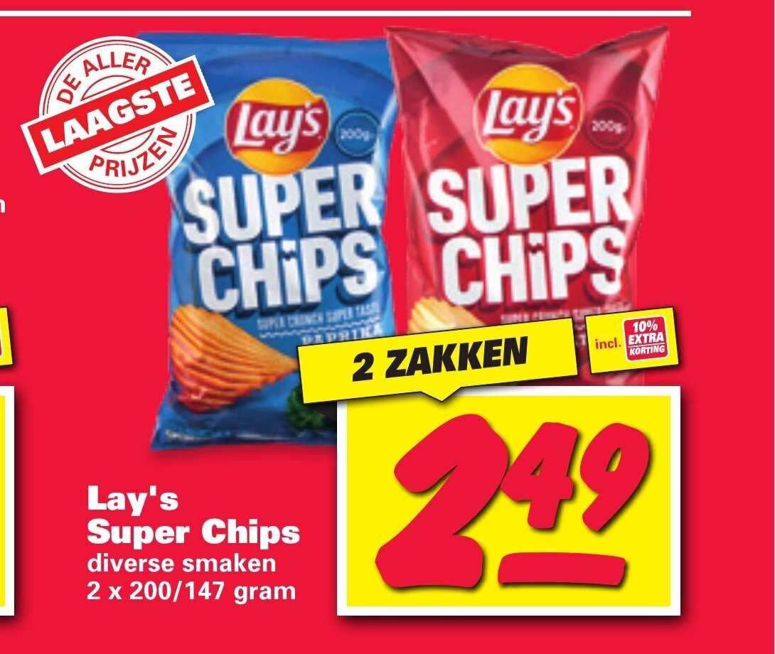 Lay's Super Chips 2 zakken aanbieding bij Nettorama