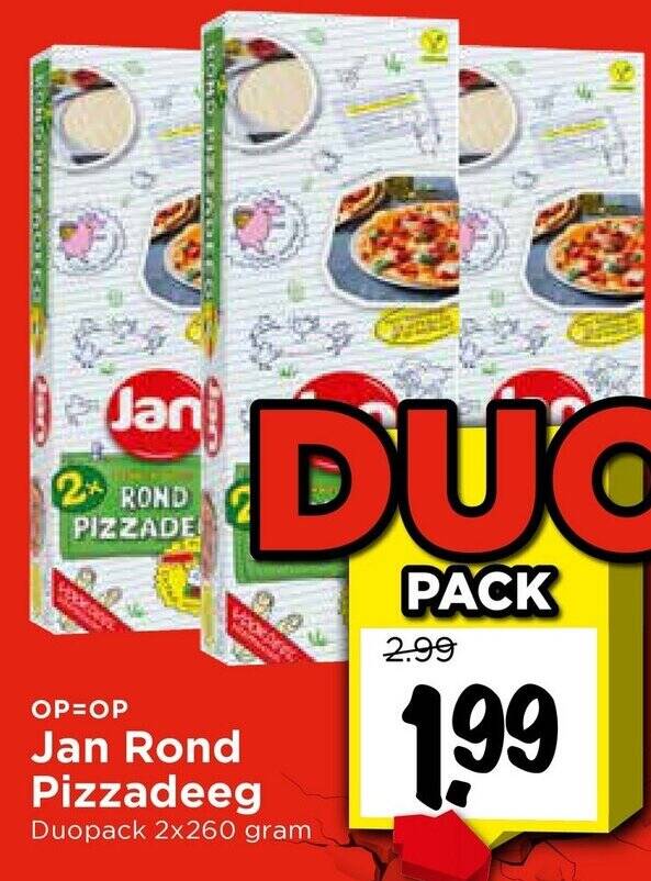 Jan Rond Pizzadeeg 2x260 g aanbieding bij Vomar Voordeelmarkt