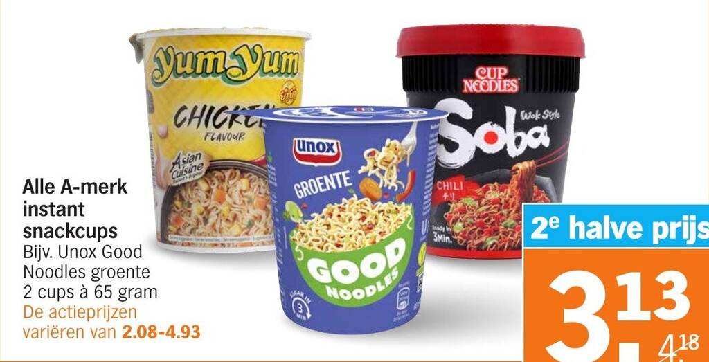 Alle A-merk instant snackcups 65 gram aanbieding bij Albert Heijn