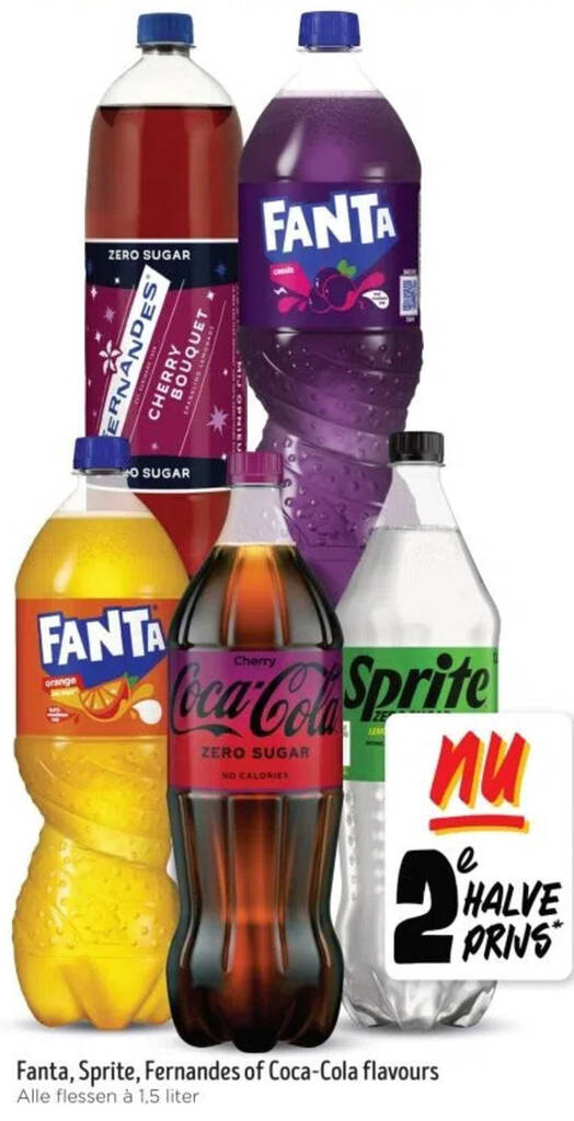 Fanta, Sprite, Fernandes of Coca-Cola flavours 1,5 l aanbieding bij Jumbo