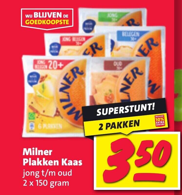 Milner Plakken Kaas 2 x 150 g aanbieding bij Nettorama
