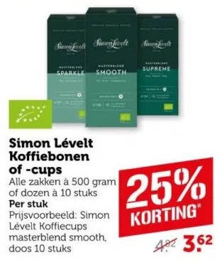 Simon Lévelt Koffiebonen of-cups aanbieding bij Coop