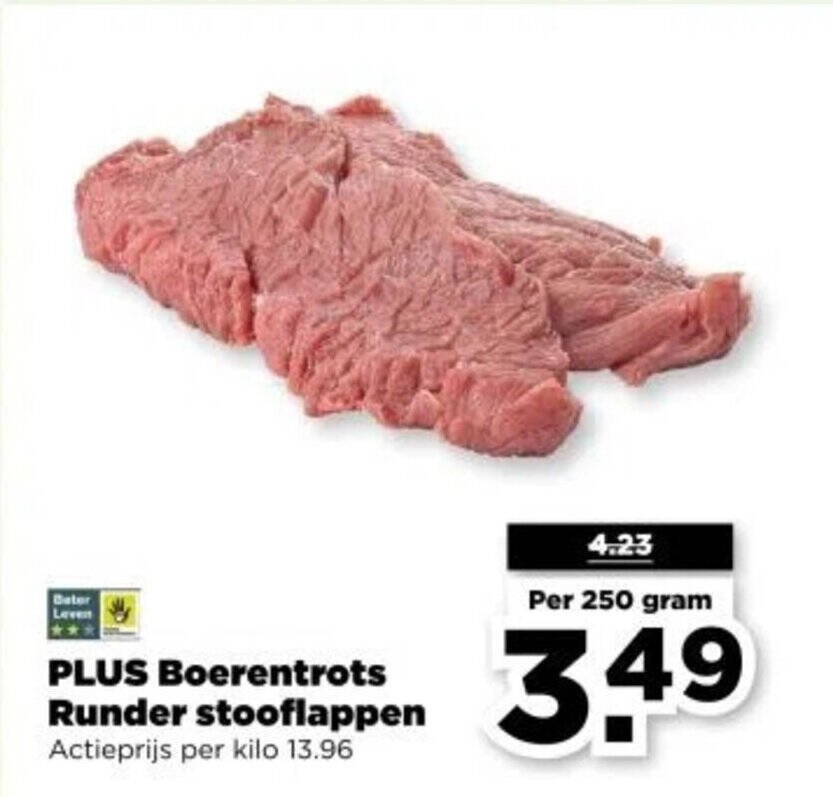 PLUS Boerentrots Runder stooflappen 250 gram aanbieding bij PLUS € 3,49