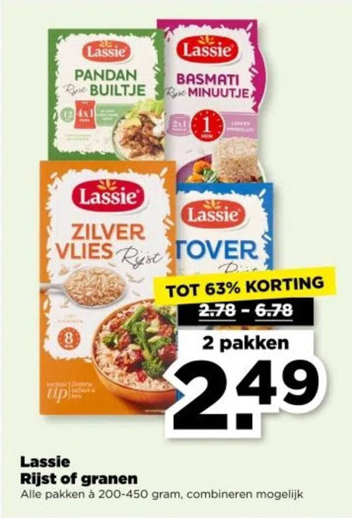Lassie Rijst of granen 200-450 gram aanbieding bij PLUS