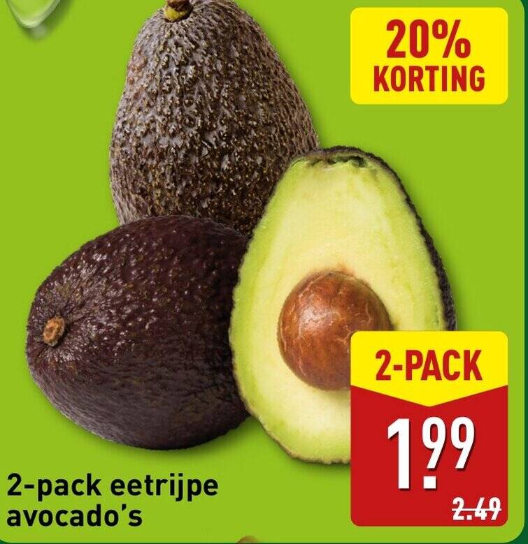 2-pack eetrijpe avocado's aanbieding bij ALDI