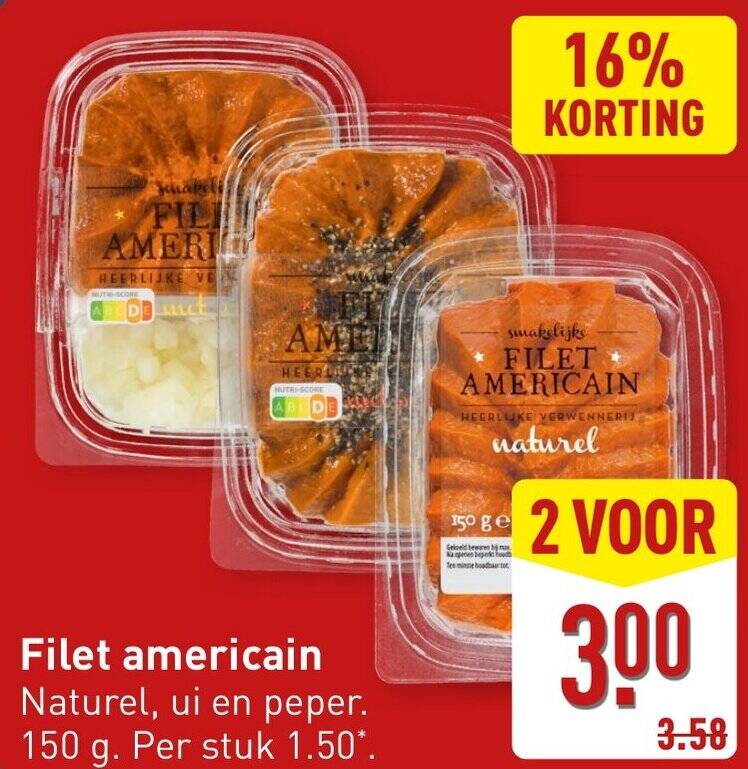Filet americain naturel, ui en peper 150 g aanbieding bij ALDI