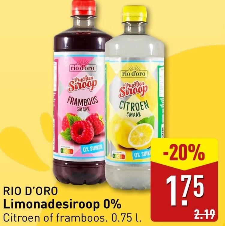 Rio d'oro limonadesiroop 0% 0,75 l aanbieding bij ALDI