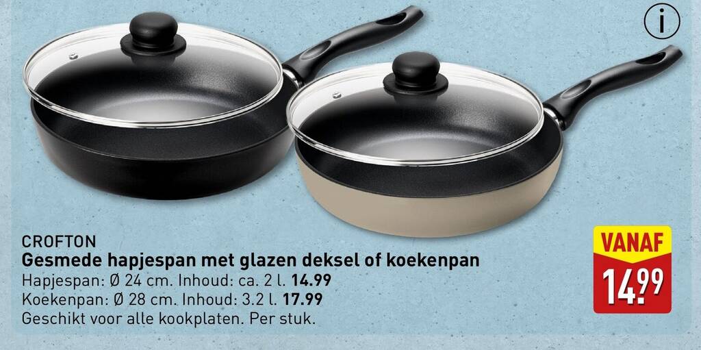 Crofton Gesmede hapjespan met glazen deksel of koekenpan 2 L aanbieding ...