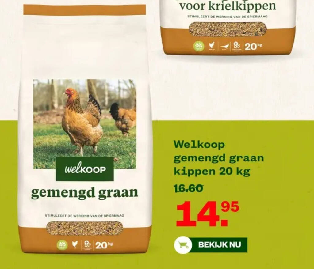Welkoop gemengd graan kippen 20 kg aanbieding bij Welkoop