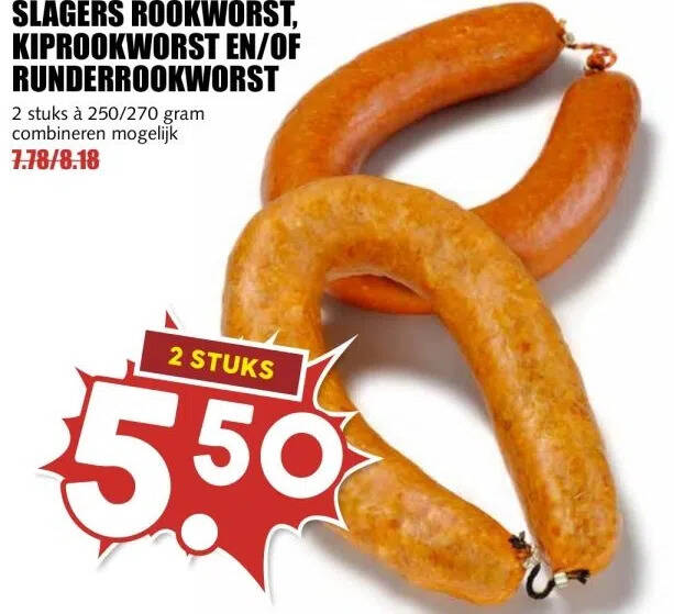 SLAGERS ROOKWORST, KIPROOKWORST EN/OF RUNDERROOKWORST aanbieding bij ...