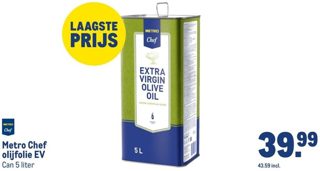 Metro Chef olijfolie EV 5 liter aanbieding bij Makro