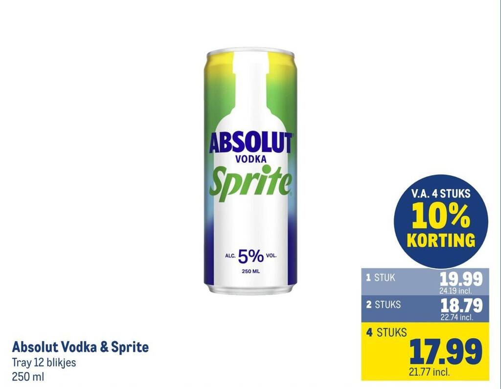 Absolut Vodka & Sprite 250 ml aanbieding bij Makro