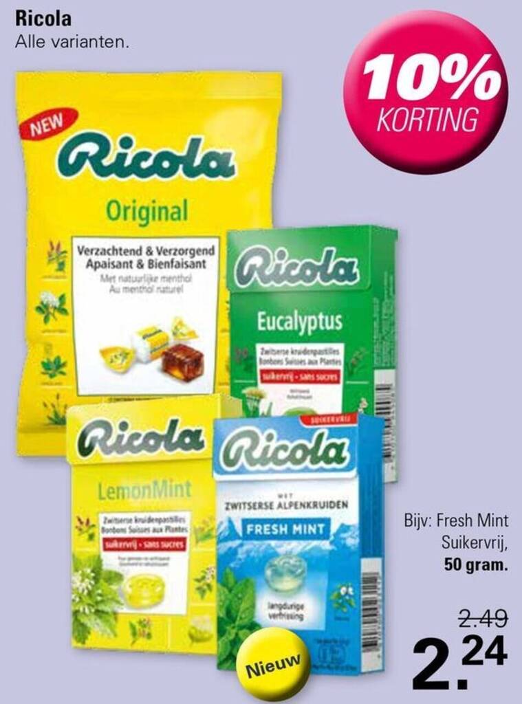 Ricola 50 gram aanbieding bij De Online Drogist