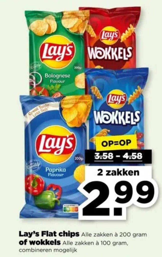 Lay's Flat chips of wokkels 100-200 g aanbieding bij PLUS