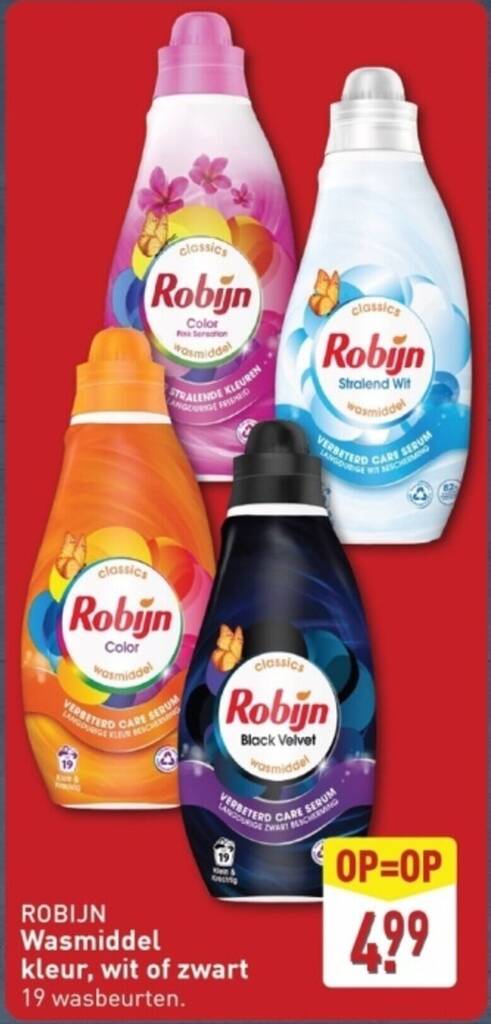 Robijn wasmiddel kleur wit of zwart aanbieding bij ALDI