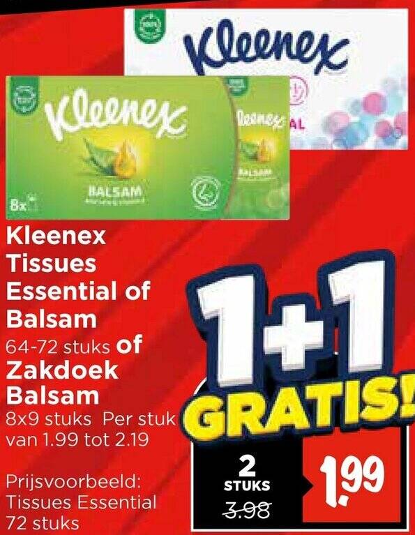 Kleenex Tissues Essential of Balsam of Zakdoek Balsam 1+1 gratis ...