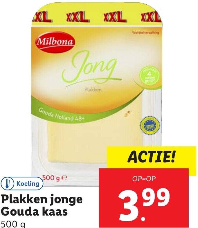 Plakken jonge Gouda kaas 500 g aanbieding bij Lidl