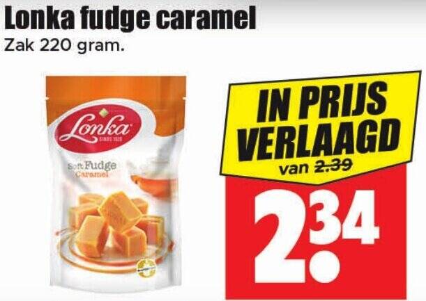 Lonka fudge caramel 220 gram aanbieding bij Dirk