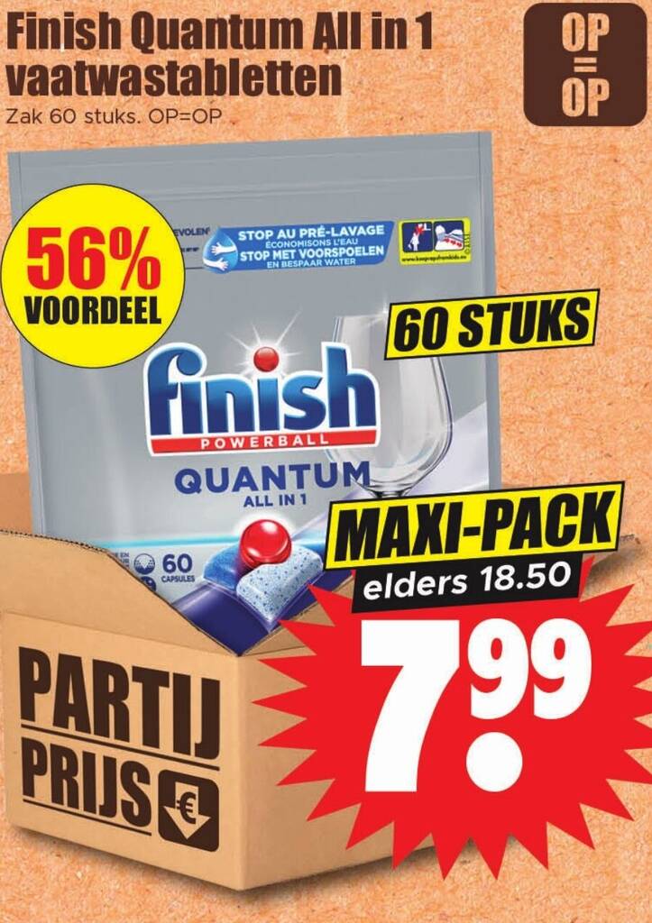 Finish Quantum All in 1 vaatwastabletten aanbieding bij Dirk