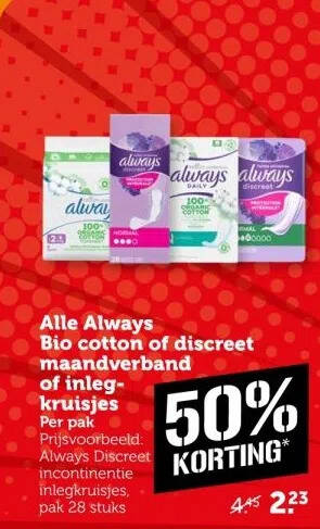 Alle Always Bio cotton of discreet maandverband of inleg- kruisjes ...