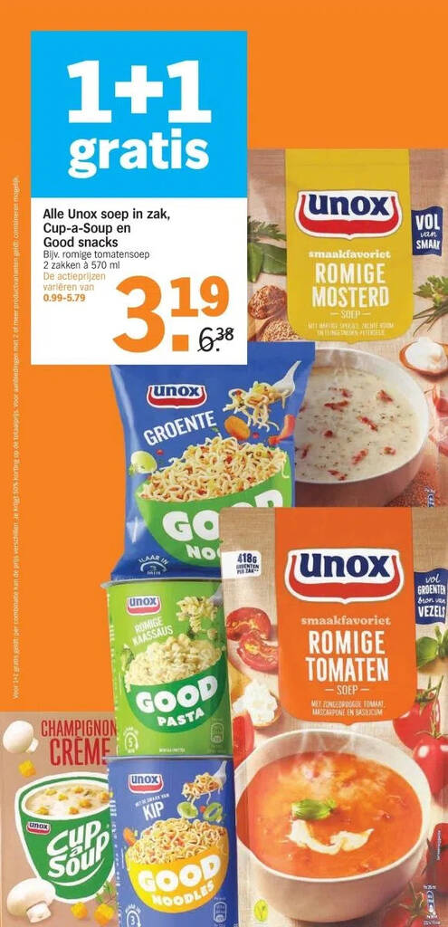 Alle Unox soep in zak, Cup-a-Soup Good snacks aanbieding bij Albert Heijn