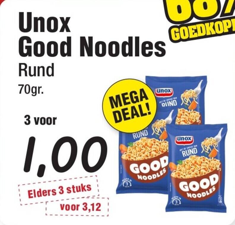 Unox Good Noodles 70 g aanbieding bij Budget Food