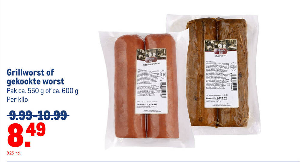 Grillworst of gekookte worst 500 - 600 g aanbieding bij Makro
