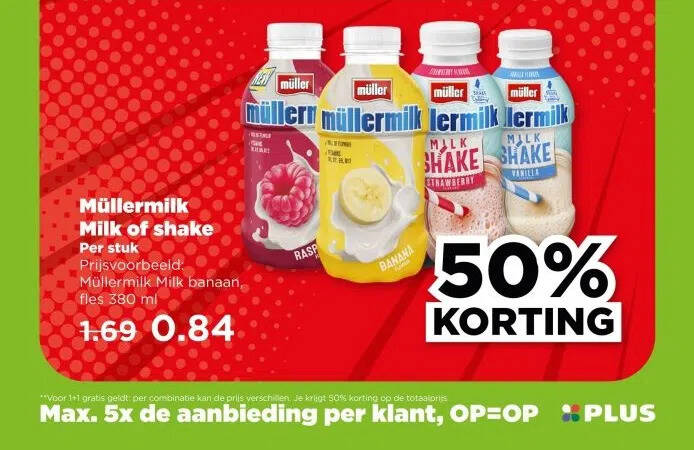 Müllermilk Milk of shake aanbieding bij PLUS