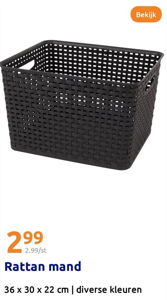 Rattan mand 36 x 30 x 22 cm aanbieding bij Action € 2,99