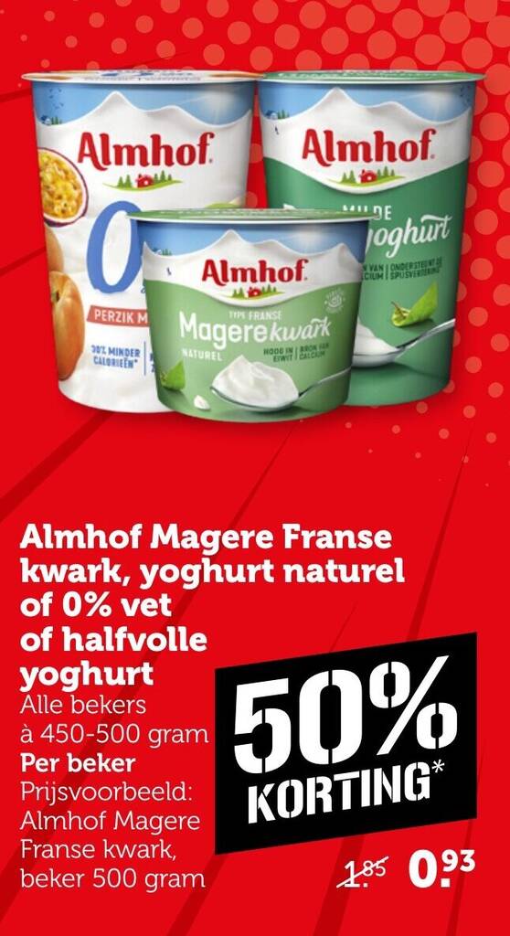 Almhof Magere Franse kwark, yoghurt 400-500 g aanbieding bij Coop