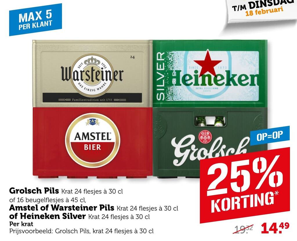 Grolsch Pils, Amstel of Warsteiner Pils, of Heineken Silver 30 cl ...