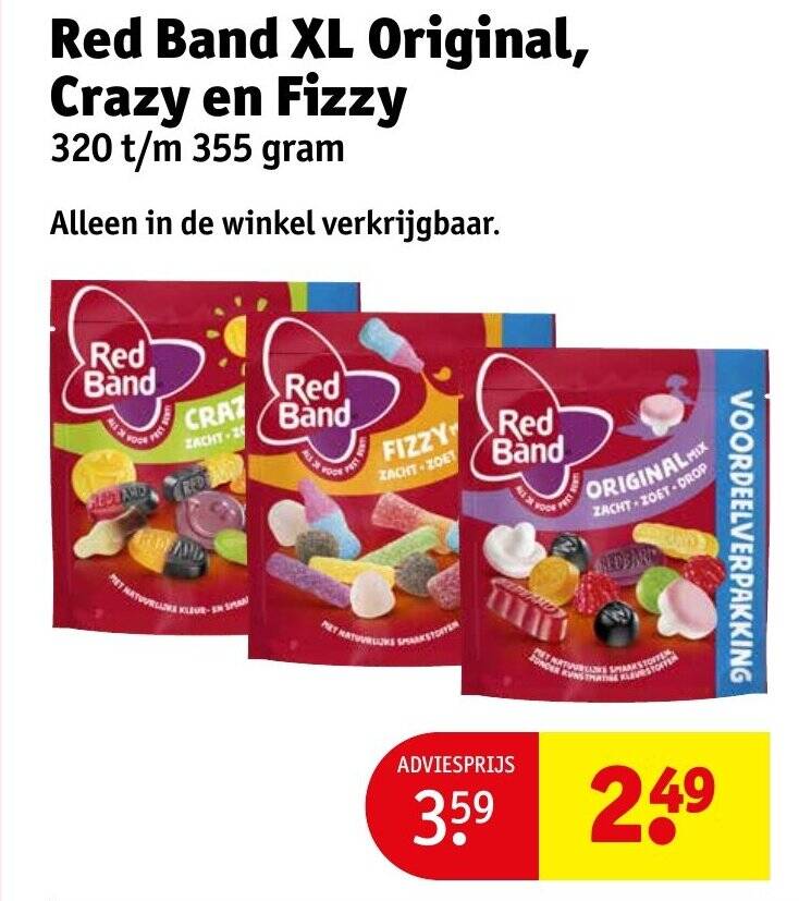 Red Band XL Original Crazy en Fizzy 355 gram aanbieding bij Kruidvat