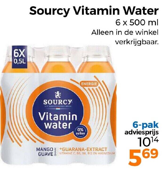 Sourcy Vitamin Water 6 x 500 ml aanbieding bij Trekpleister