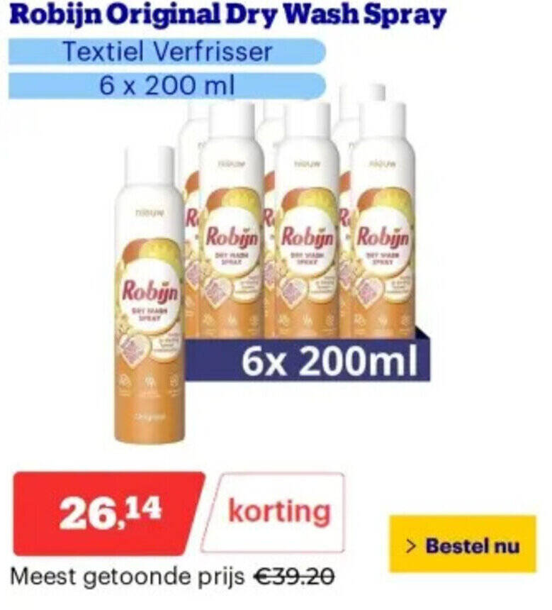 Robijn Original Dry Wash Spray 200 ml aanbieding bij Bol.com
