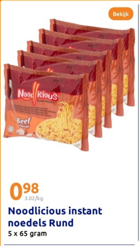 Noodlicious instant noedels Rund 5 x 65 gram aanbieding bij Action
