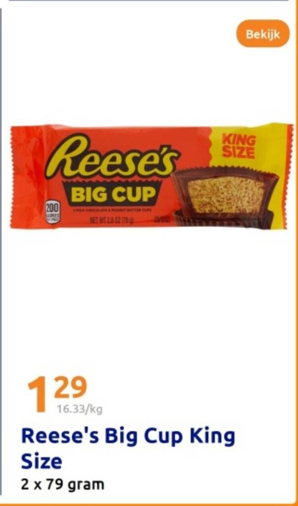 Reese's Big Cup King Size 2 x 79 gram aanbieding bij Action