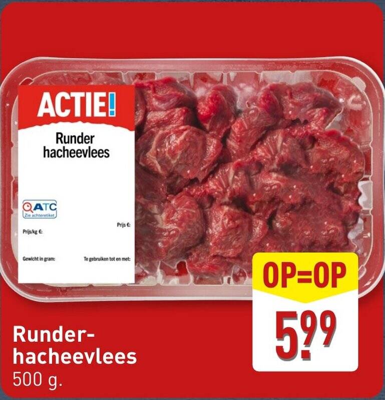 Runder hacheevlees 500 gram aanbieding bij ALDI