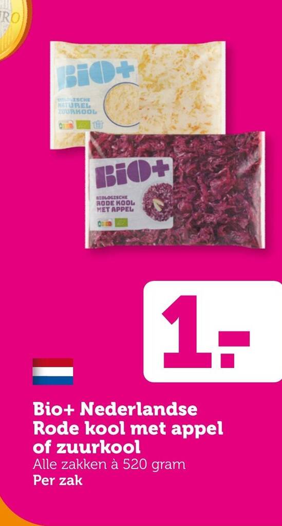 Bio+ Nederlandse Rode kool met appel of zuurkool 520 g aanbieding bij Coop