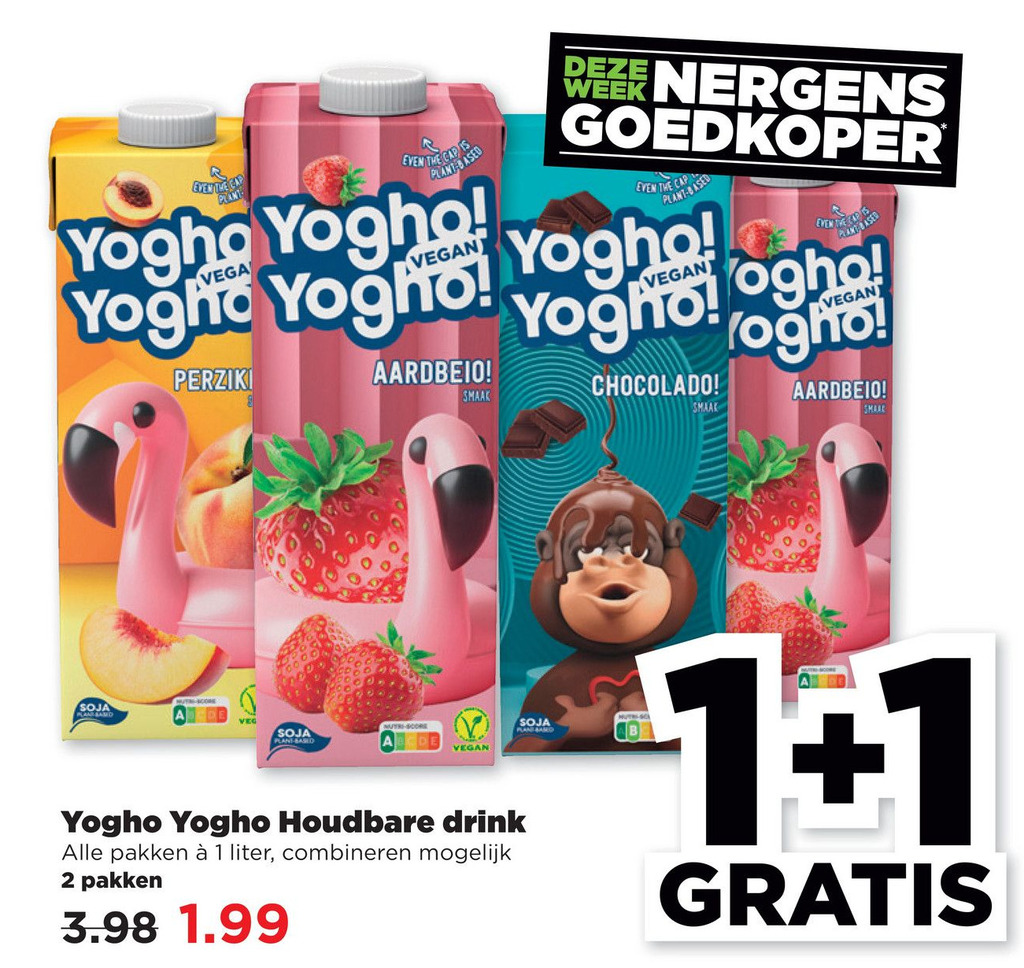 Yogho Yogho Houdbare drink 1+1 A GRATIS aanbieding bij PLUS