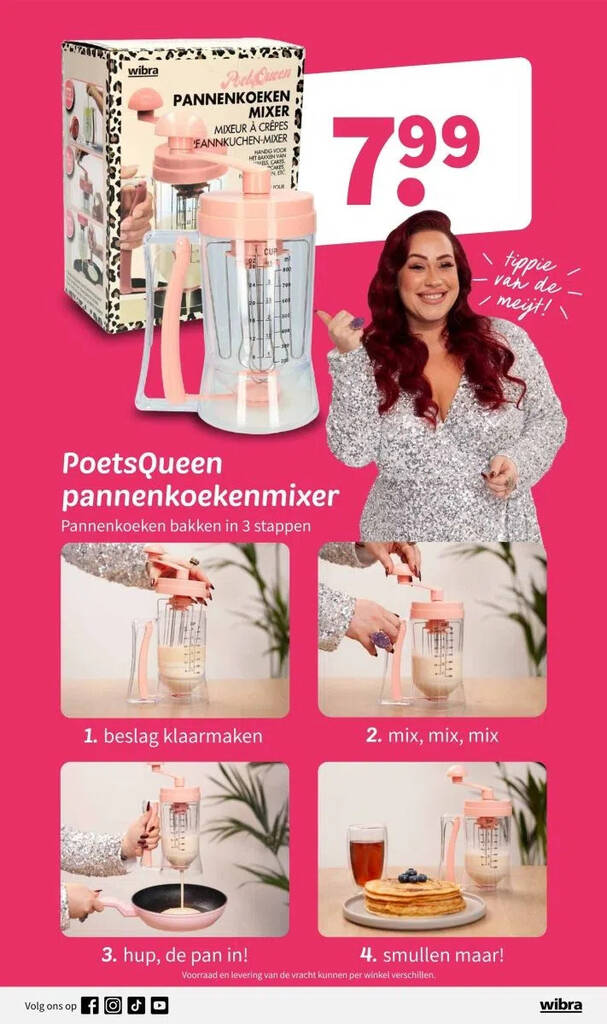 PoetsQueen pannenkoekenmixer aanbieding bij Wibra € 7,99