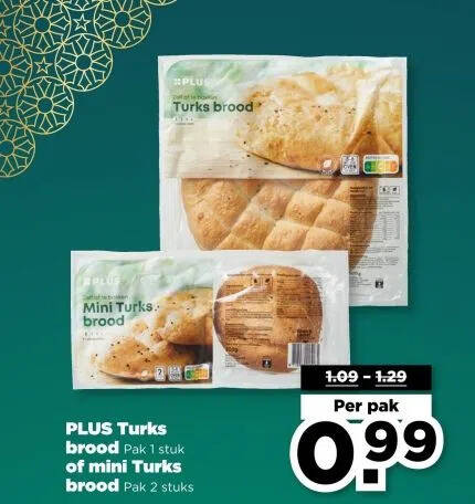 PLUS Turks brood Pak 1 stuk of mini Turks brood Pak 2 stuks aanbieding ...